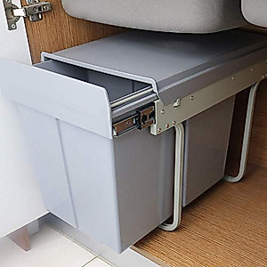 MYOYAY Double Pull Out Under Cabinet Trash Can with Lid 10L + 20L (8 Gallon) Kitchen Cabinet Garbage Can Sliding Out Under Counter Waste Bin, 30 Liters