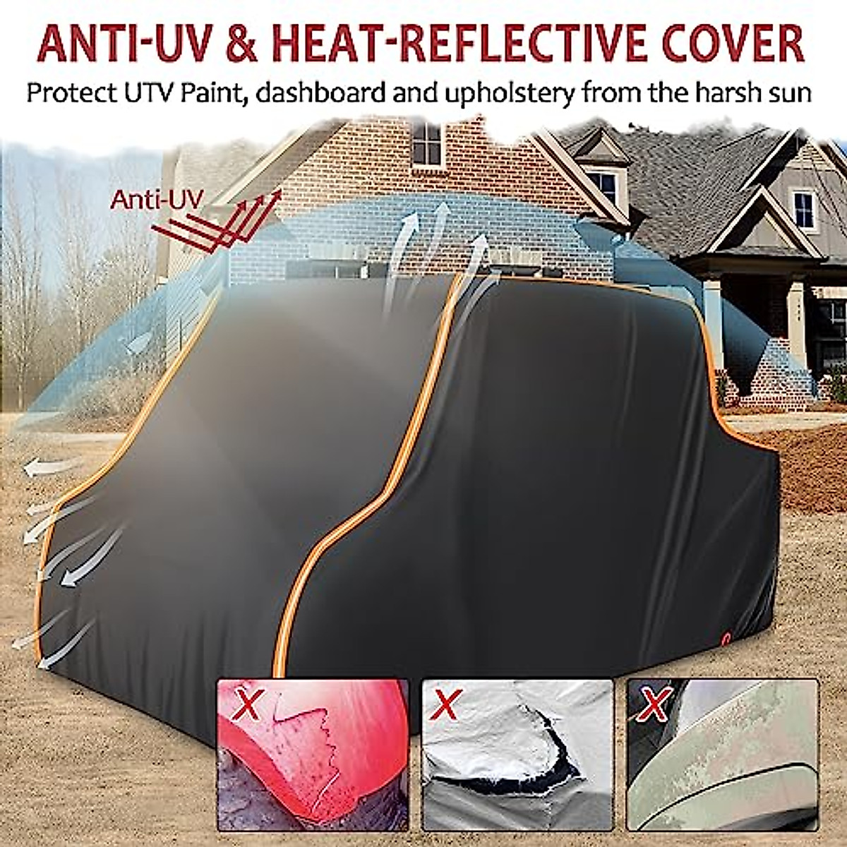 UTV Cover 4 Seater, StarknightMT Waterproof Anti-UV Cover Compatible with Polaris Ranger Crew 1000 900 570 800 General RZR Talon Teryx 4-Door with Reflective Strips Heavy-duty 420D Cover