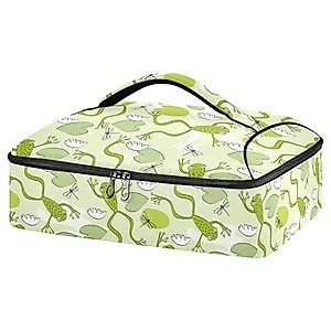 Kcldeci Insulated Thermal Food Carrier Insulated Casserole Carrier for Hot or Cold Food,Frogs and Dragonflies Insulated Tote Bag for Potluck Cookouts Parties Picnic,Lasagna Lugger
