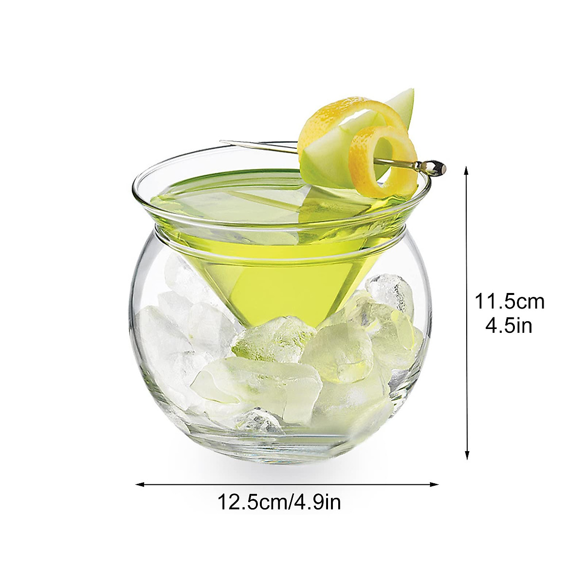 MISNODE 9OZ Stemless Martini Glasses with Chiller Set of 2, Glass Caviar Chiller Server Set with Server Bowl, Cocktail Glass with Ice Holder for Martini Wine Liquor Cocktails Margarita