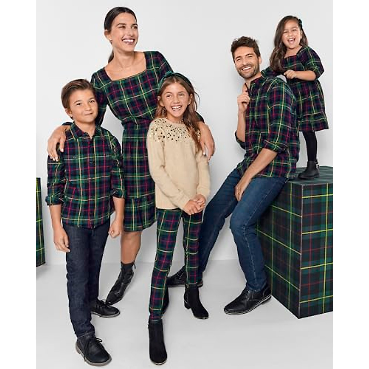 The Children's Place Baby Girl's and Toddler Short Sleeve Fashion Dress, Green Plaid, 3T