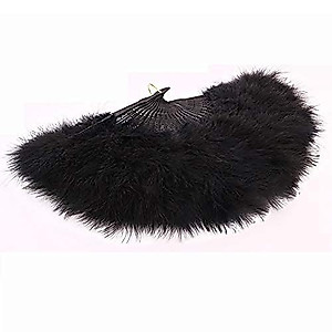 9 Colors Marabou Large Feather Fan 23"X12"for Dancing, Party, Wedding,Bridal Bouquet Deco (Black w/Black Staves)