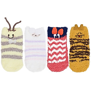 Lovful 4 Pairs Toddler Fuzzy Socks with Grips Baby Winter Socks,0-12Moths