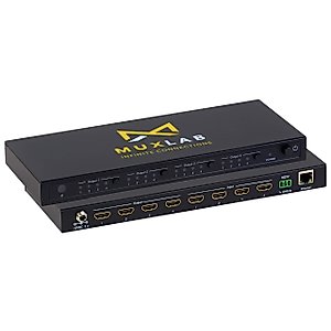 MuxLab 4x4 HDMI 2.0 4K 60hz Matrix Switcher | IR Remote | Supports 4K@60Hz | 4:4:4 | HDR | 4 in 4 Out | No Driver | Control with IR Remote | RS232 | TCP/IP & Push Button | Switcher and Splitter
