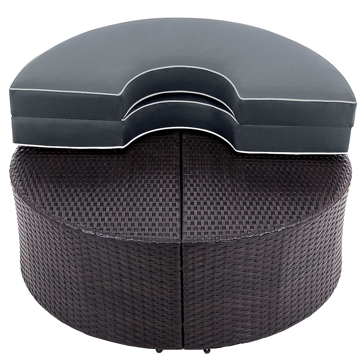 GINGVAT 6 Pieces Patio Sectional Half Outdoor Rattan PE Wicker Conversation Sofa Set, Storage Side Umbrella and One Multifunctional Round Table, Brown+ Gray