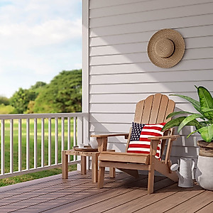 hOmeHua Folding Adirondack Chair Weather Resistant, Hard Plastic Imitation Wood Stripes Adirondack Chair, Easy to Fold Move & Maintain, Outdoor Chair for Patio, Backyard Deck, Fire Pit - Wood Color