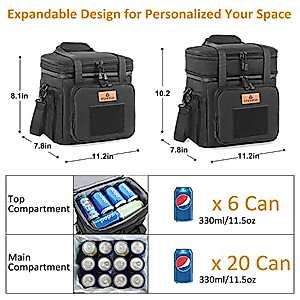 HSHRISH Expandable Large Tactical Lunch Box for Adults, Durable Insulated Lunch Bag with Shoulder Strap, Soft Cooler Bag for Men Work Outdoor Picnic Trips, 20 Can/16 L, Black