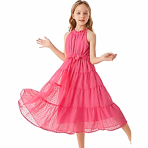 GRACE KARIN Dresses for Girls Casual A-line Girls Summer Dress Rose red 8Y