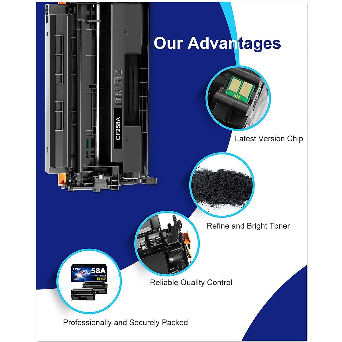 58A CF258A Toner Cartridge (with Chip) Replacement for HP 58A 58X CF258A CF258X Toner Cartridge Compatible with Laserjet Pro M404n M404dn M404dw MFP M428fdw M428dw M428fdn M404 M428 Toner (2 Black)