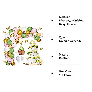 Fairy Birthday Party Decoration 154 Pieces Butterfly Balloon Garland Arch Kit Gold Olive Green Pink White Confetti Latex Balloons Gold Glitter Fairy Happy Birthday Cake Topper for Baby Shower Wedding