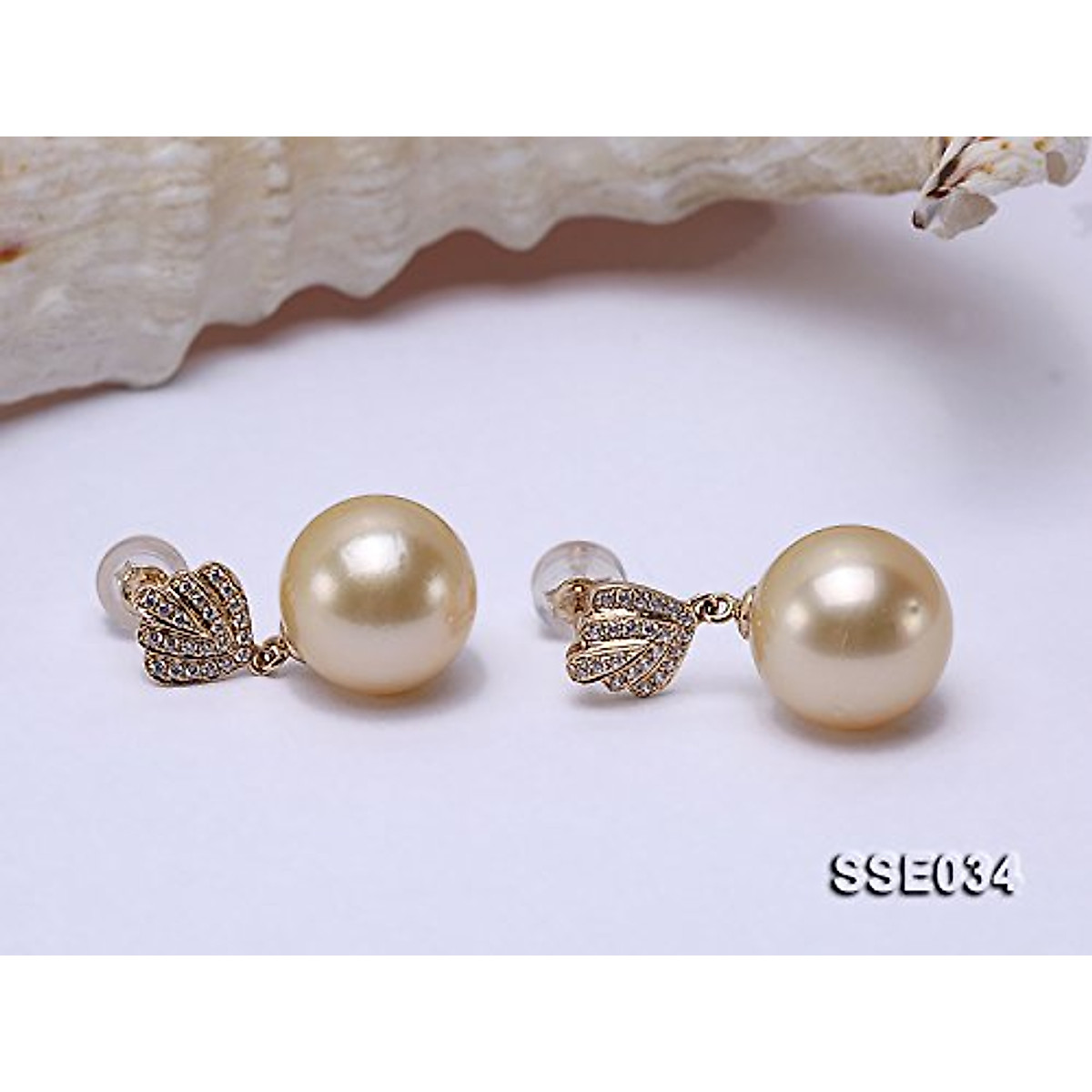 JYX Pearl Classic 14K Gold Earrings AAA Quality Genuine 11mm Round Golden South Sea Cultured Pearl Drop Earrings for Women