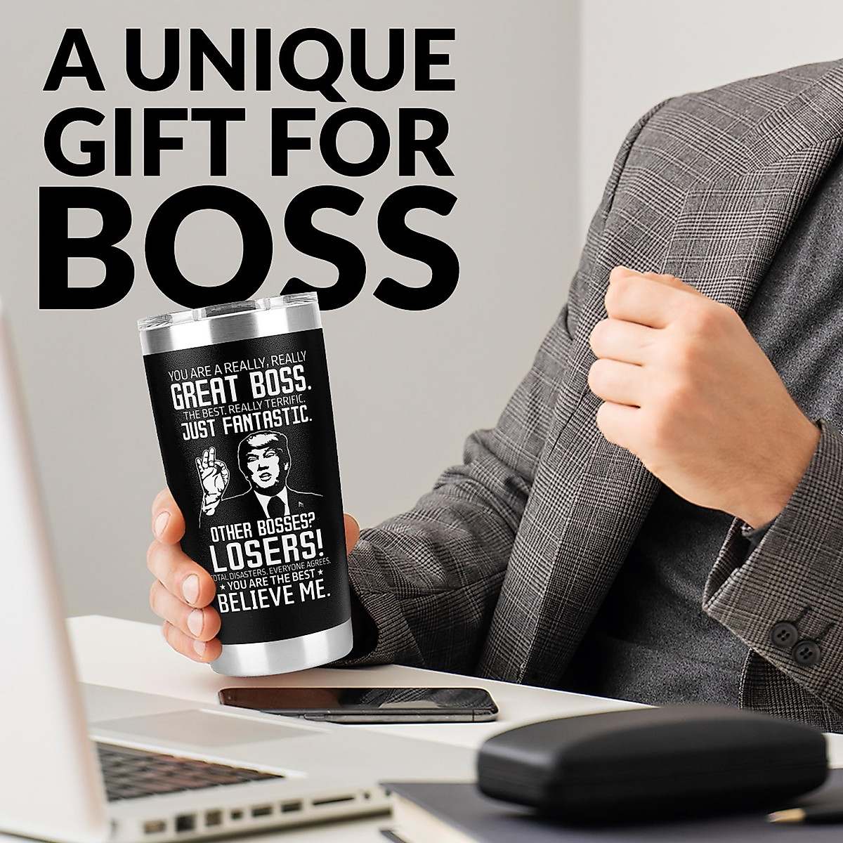 Tinasona Black Best Boss Gifts for Men Women You’re A Great Bosses Tumbler 20 Oz Cup Birthday Christmas Gifts for Boss Day Funny Coffee Mug Cup