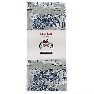 KitchenVIA Red Chicken Co. Linen Tea Towel Set - Rustic Farmhouse Pattern, Soft and Durable for Kitchen Cleaning and Dining