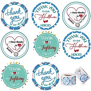 1000 Pcs Healthcare Workers Thanks Stickers 1.5 Inch Nurse Week Stickers Healthcare Gifts Nursing Stickers CNA Week Gifts Nursing School Graduation Labels for Nurses Doctor Card Envelope Package Seals