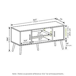 Furinno Claude Mid Century Style Wood Legs TV Stand for TV Size up to 50 inch with Two Cabinets, French Oak