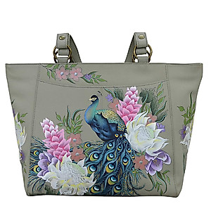Anuschka Hand Painted Women’s Genuine Leather Classic Work Tote - Regal Peacock