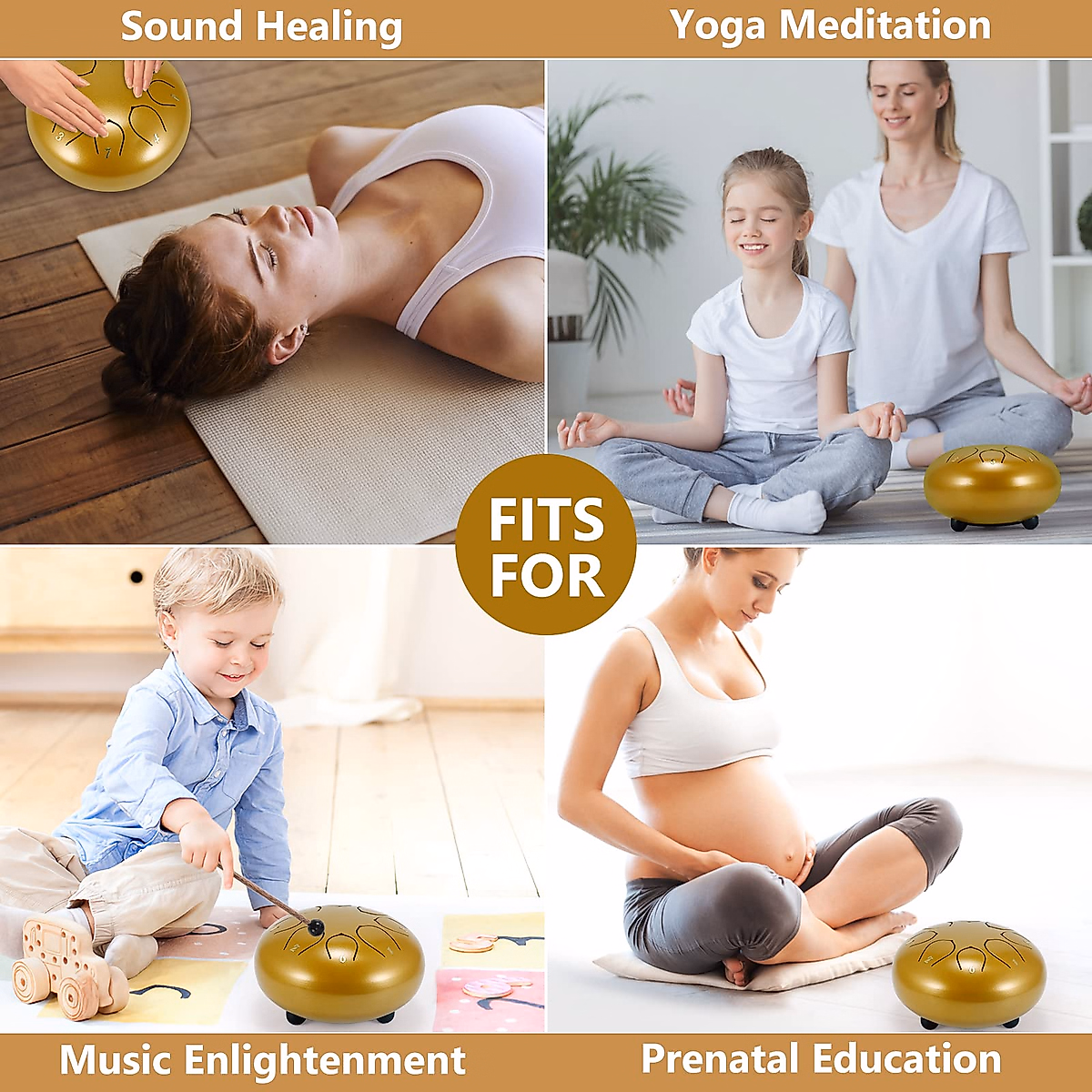 Steel Tongue Drum, DDSKY 6 Inch 8 Notes Lotus Type Handpan Drum Percussion Instrument Steel Drums Instruments with Bag Mallets Mallet Bracket for Mind Healing Yoga Meditatio (Golden)