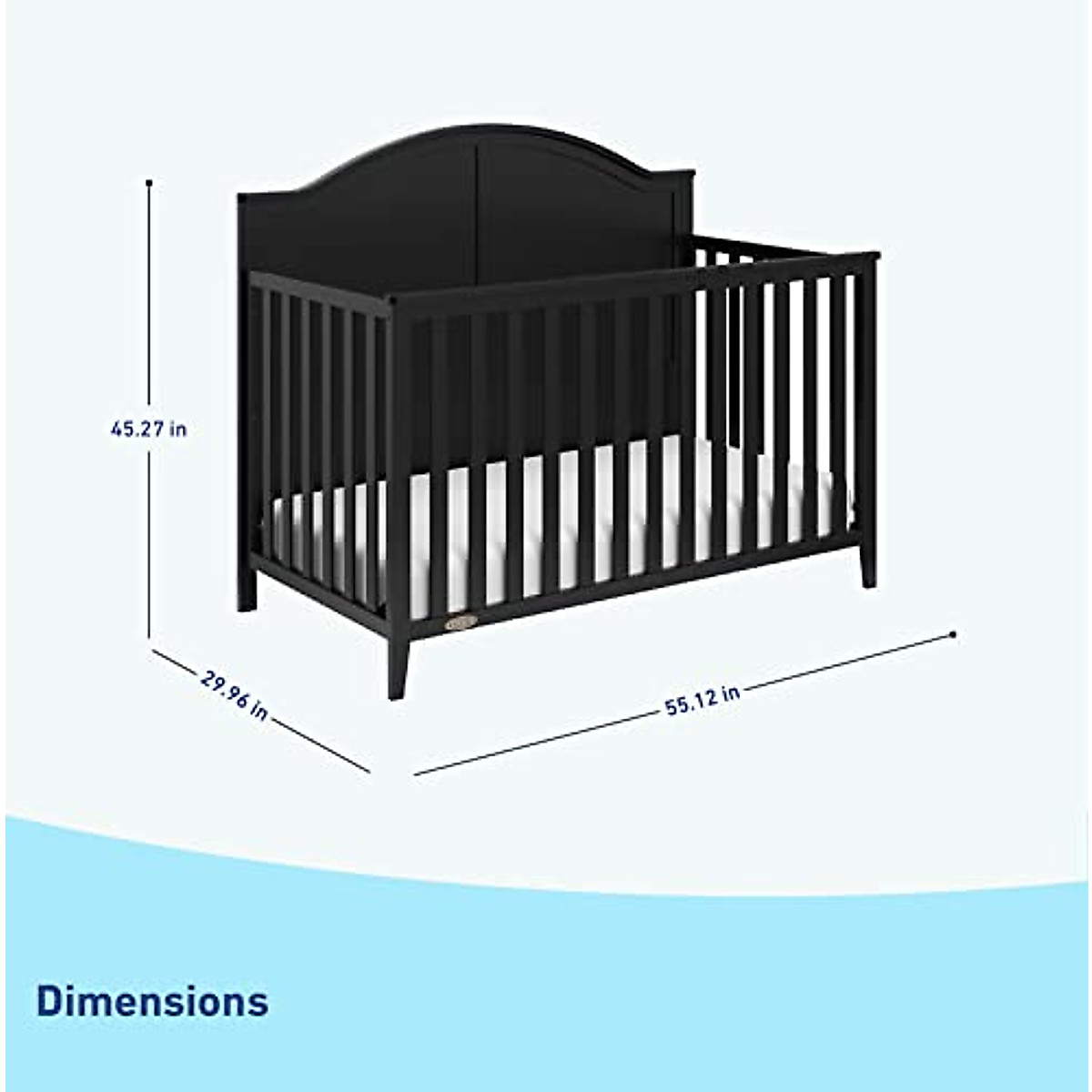 Graco Wilfred 5-in-1 Convertible Crib (Black) – GREENGUARD Gold Certified, Converts to Toddler Bed and Full-Size Bed, Fits Standard Full-Size Crib Mattress, Adjustable Mattress Support Base