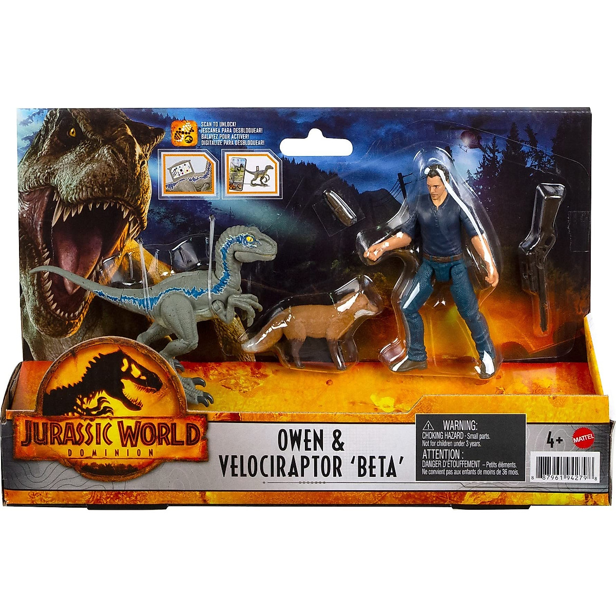 Mattel Jurassic World Dominion Human & Dino Action Figure Pack, Owen & Velociraptor Beta Figures & Accessories, Collectible Toy Dinosaur Set