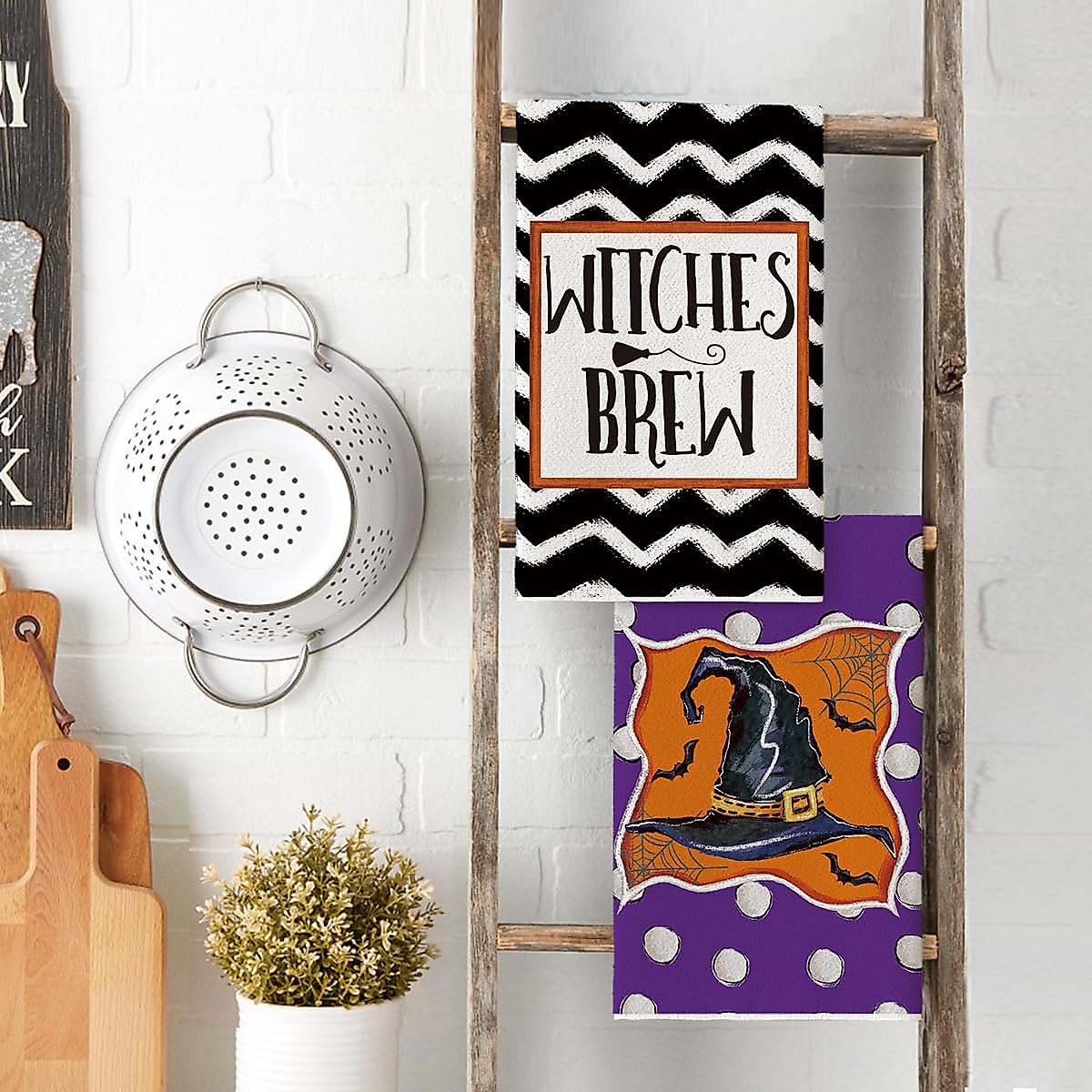 Artoid Mode Witches Brew Hat Boots Halloween Kitchen Towels Dish Towels, 18x26 Inch Seasonal Decor Hand Towels Set of 4