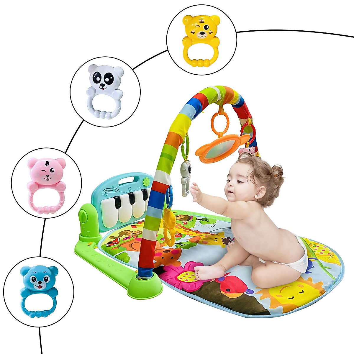 CREPRO Baby Play Mat & Baby Gym Toys, Infant Play Mat and Activity Gym Baby Activity Mat with Music and Lights, Kick & Play Piano Gym Tummy Time Padded Mat for Newborn Toddler for Christmas Toys Gift
