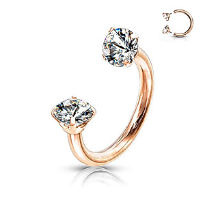 Amelia Fashion 16 Gauge Prong Set Round CZ Internally Threaded Circular Barbell/Horseshoe 316L Surgical Stainelss Steel (Choose Color) (Rose Gold/Clear)