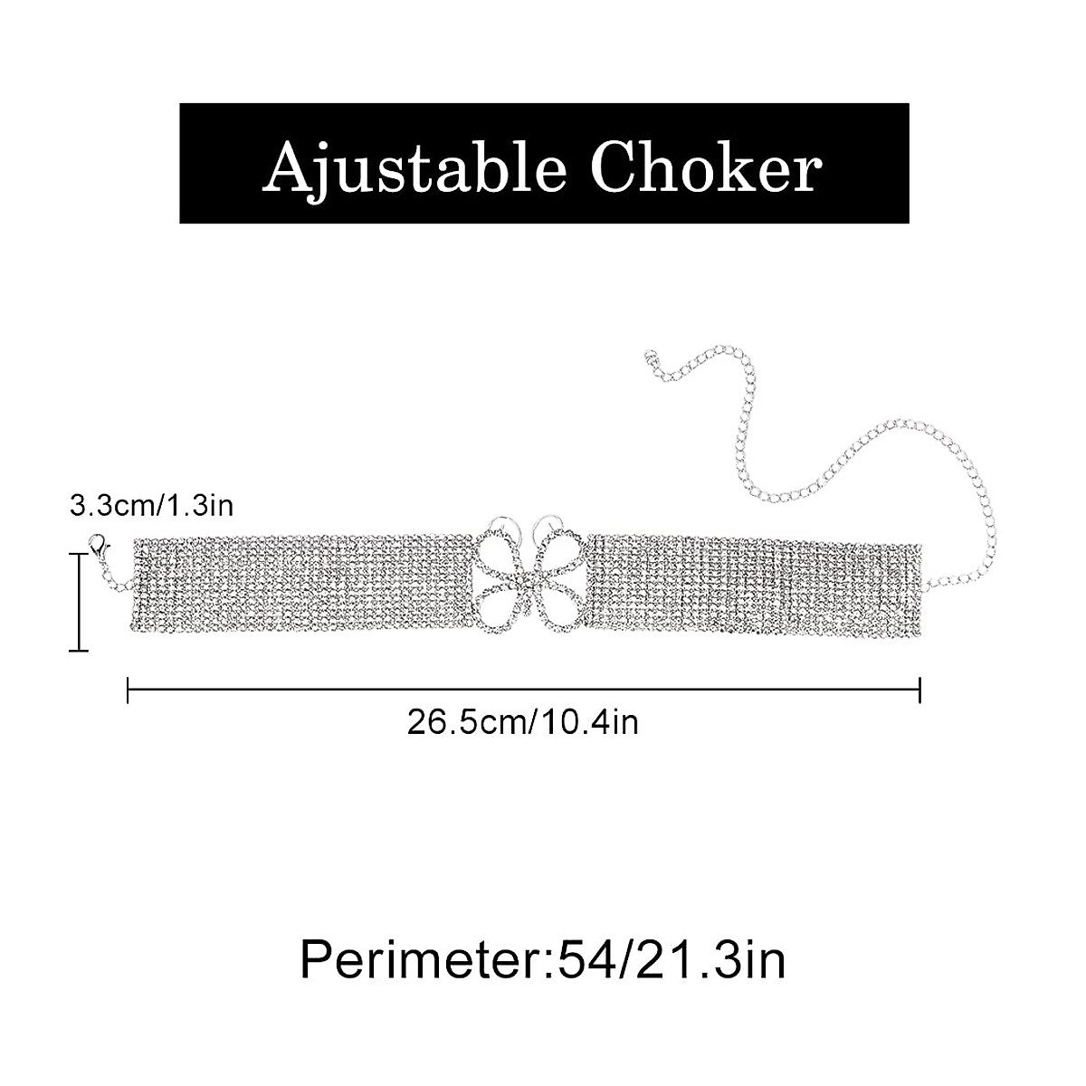 Nicute Crystal Choker Silver Butterfly Necklace Sparkly Full Rhinestone Choker Festival Rave Neck Jewelry for Women