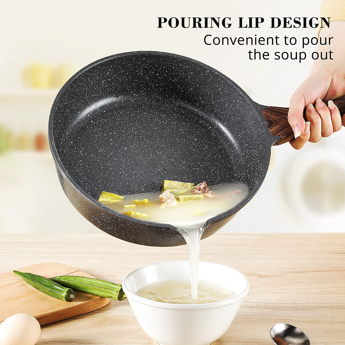 SENSARTE Nonstick Deep Frying Pan Skillet, 10/11/12-inch Saute Pan with Lid, Stay-cool Handle, Chef Pan Healthy Stone Cookware Cooking Pan, Induction Compatible, PFOA Free (10-Inch)