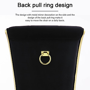 Asday Black Velvet Dining Chairs, Metal Back Ring Pull Trim and Golden Legs, Black and Gold Dining Chair for Dining Room, Apartment, Kitchen (Black, Set of 12)