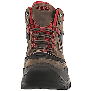 KEEN Men's Ridge Flex Mid Height Waterproof Hiking Boots, Dark Olive/Ketchup, 10.5
