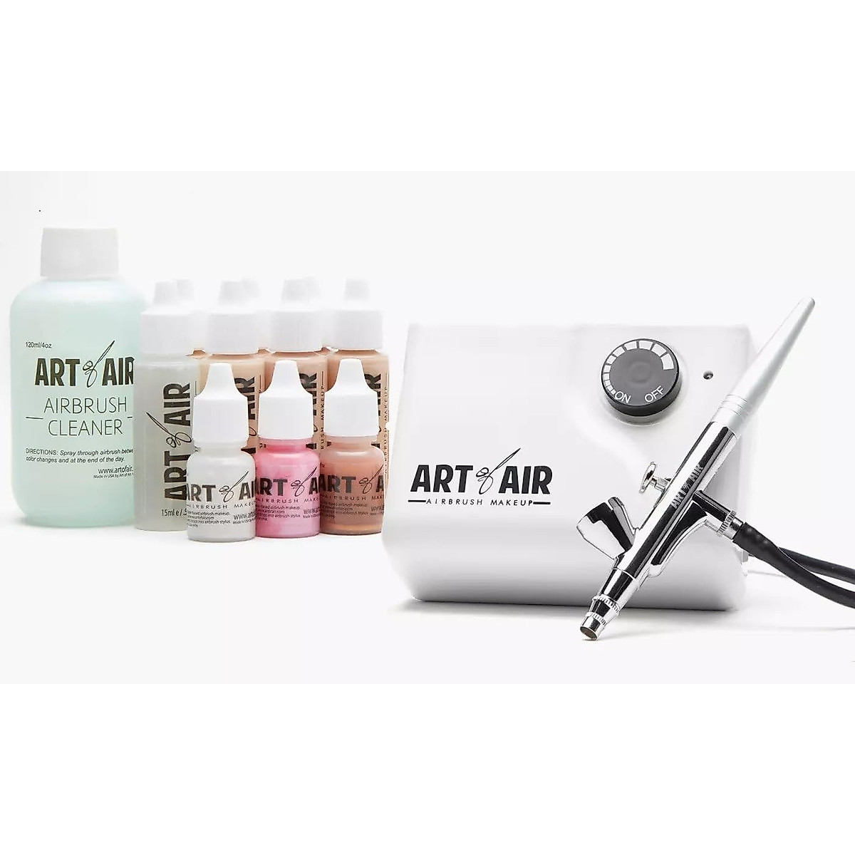 Art of Air Professional Airbrush Cosmetic Makeup System/Fair to Medium Shades 6pc Foundation Set with Blush, Bronzer, Shimmer and Primer Makeup Airbrush Kit