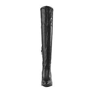 DREAM PAIRS Women's Black Pu Thigh High Boots Over The Knee Stretch Leather Cute Block Heel Fashion Long Boots Size 10 M US Gracie-2