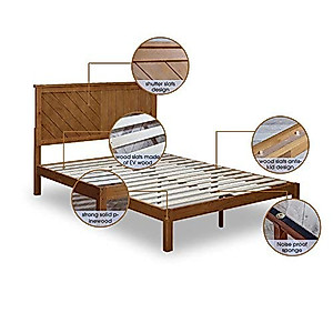 MUSEHOMEINC Solid Wood Platform Bed with Headboard for Bedroom,Wood Slat Support & No Box Spring Needed, Unique Style Design,Queen