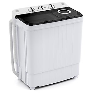 Giantex Portable Washing Machine, 17.6lbs Compact Washer Spinner Combo with Pump Drain, Twin Tub 11lbs Wash & 6.6lbs Spin, Lavadoras Portatiles for Apartment RV Dorm College (White & Black)