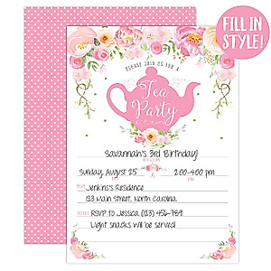 Your Main Event Prints Tea Party Invitations - Tea Party Invites for Birthday, Baby Shower, Bridal Shower, Engagement Party, Royal Princess Tea Party - 20 Invitations and White Envelopes