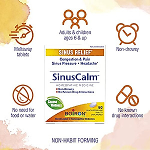 Boiron SinusCalm Tablets for Sinus Pain Relief, Runny Nose, Congestion, Sinus Pressure, Headache - 60 Count