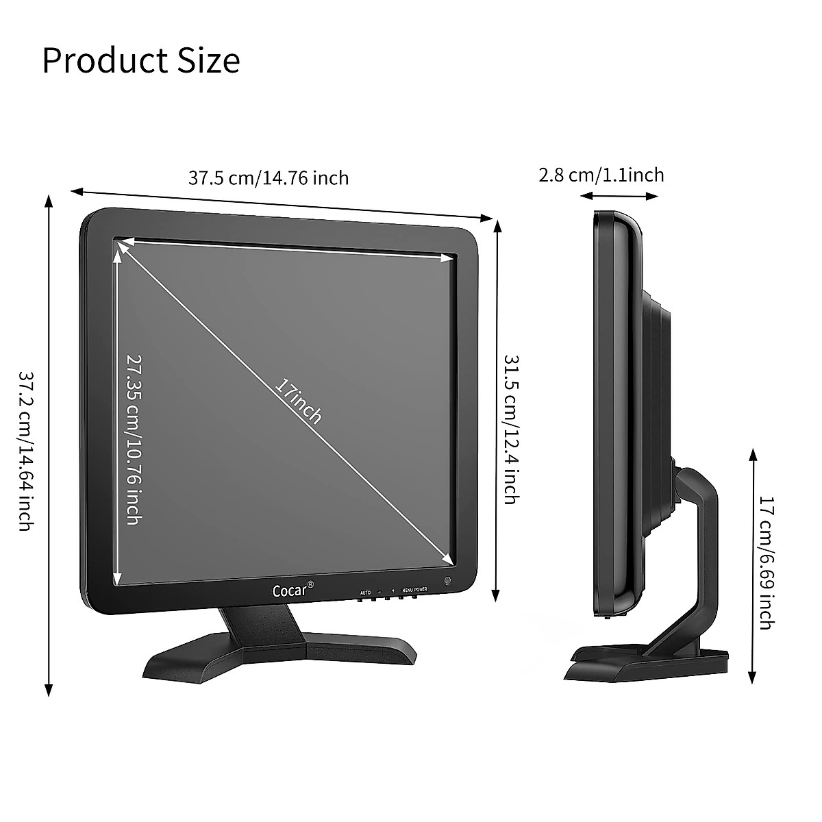 Cocar 17inch Touchscreen Monitor, TFT LCD Monitor Touch Screen - 1280x1024 Resolution VGA Input for PC/POS Graphic Draw Sketching