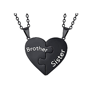 Caiyao 2Pcs Love Heart Puzzle Pendant Necklace Set Adjustbale Broken Split Heart Best Friend Matching Necklace for Women Men Brother Sister Friendship Jewelry Gift-B brother sisiter-1