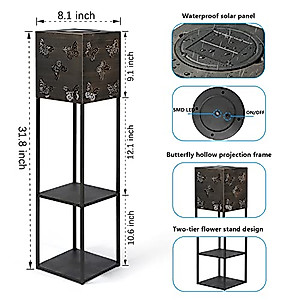 Goupfafa Solar Garden Lights, Butterfly Pattern Solar Pathway Lights, 2 Tier Metal Flower Stand Solar Landscape Lights Warm White, Decorative Patio Lawn Path Backyard（Butterfly）