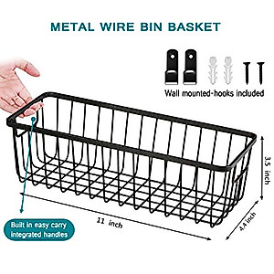 SheeChung Farmhouse Decor Metal Wire Bathroom Storage Organizer Basket Bins - for Cabinets, Shelves, Closets, Vanity Countertops, Under Sinks, Pantry, Laundry Room, Garage - Small, 2 Pack (Black)