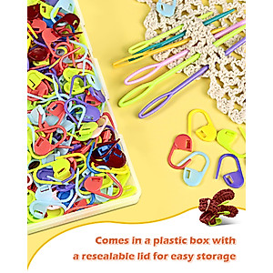 300pcs FIVEIZERO Stitch Markers with 6 pieces of large blunt sewing needles,colorful knitting markers,plastic crochet hook clip,bulk Crochet hook markers for knitting stitch locking clip crochet hooks