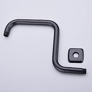 TRUSTMI 13 Inch S Shape Shower Arm with Flange, Solid Stainless Steel Heavy Duty High Rise Shower Pipe Replacement, Matte Black