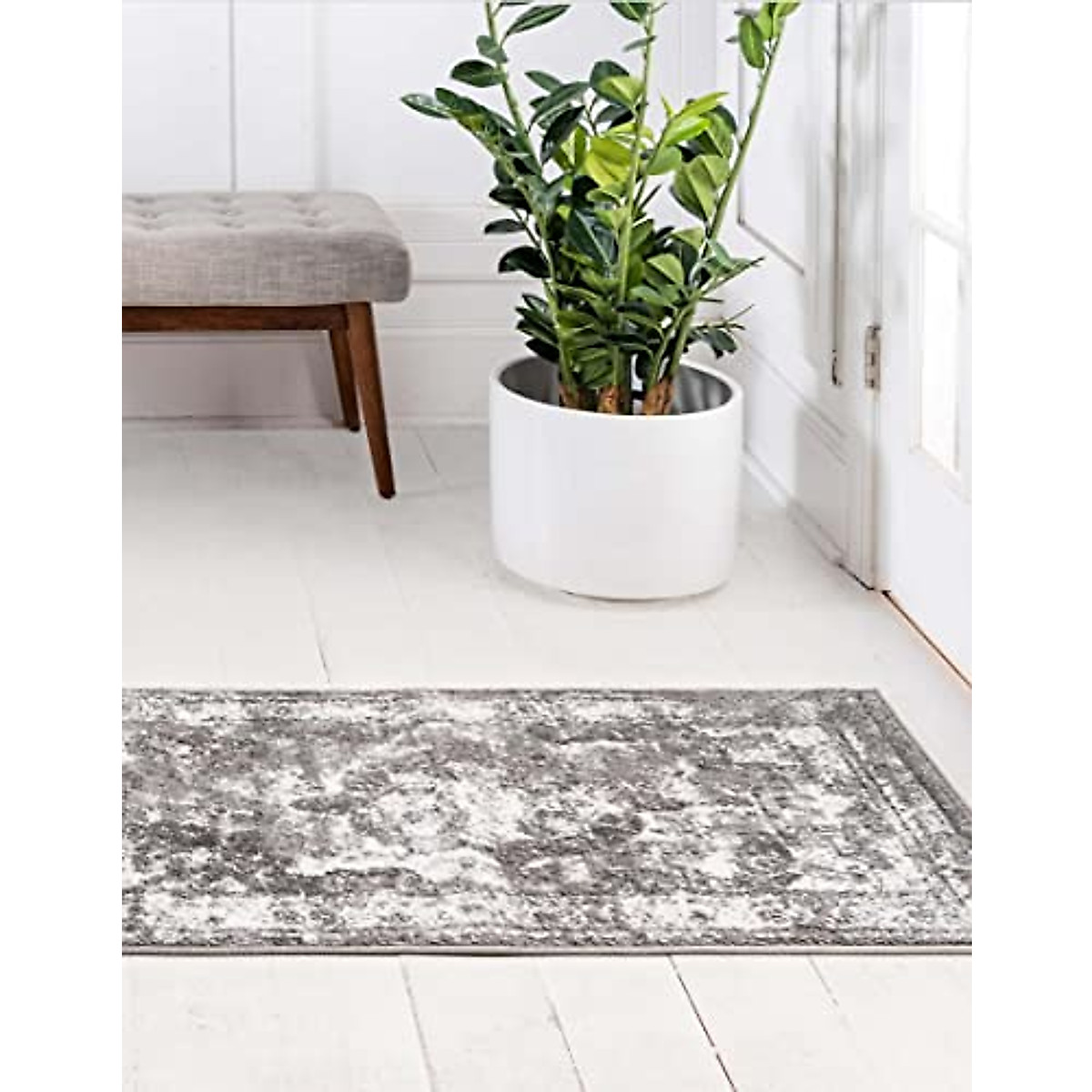 Unique Loom Sofia Collection Area Rug - Salle Garnier (2' x 6' 9" Runner, Gray/ Ivory)