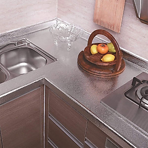 BAYYA Silver Kitchen Backsplash Wallpaper Stickers Peel and Stick Aluminum Foil Contact Paper Self Adhesive Waterproof Oil-Proof Heat Resistant Wall Sticker for Countertop Drawer Liner Shelf Liner