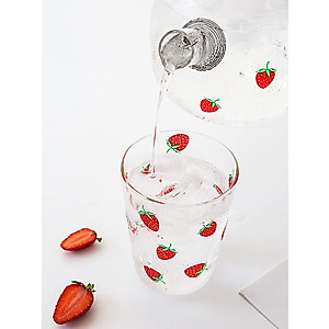 Sizikato Set of 2 Clear Glass Tumbler, 11 Oz Iced Tea Glass, Cute Strawberry Pattern