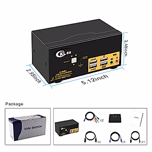 CKLau Dual Port Triple Monitor KVM Switch Displayport with Audio Output, USB 2.0 Hub and Cables Support Extended Display Resolution Up to 4096x2160@60Hz 4:4:4