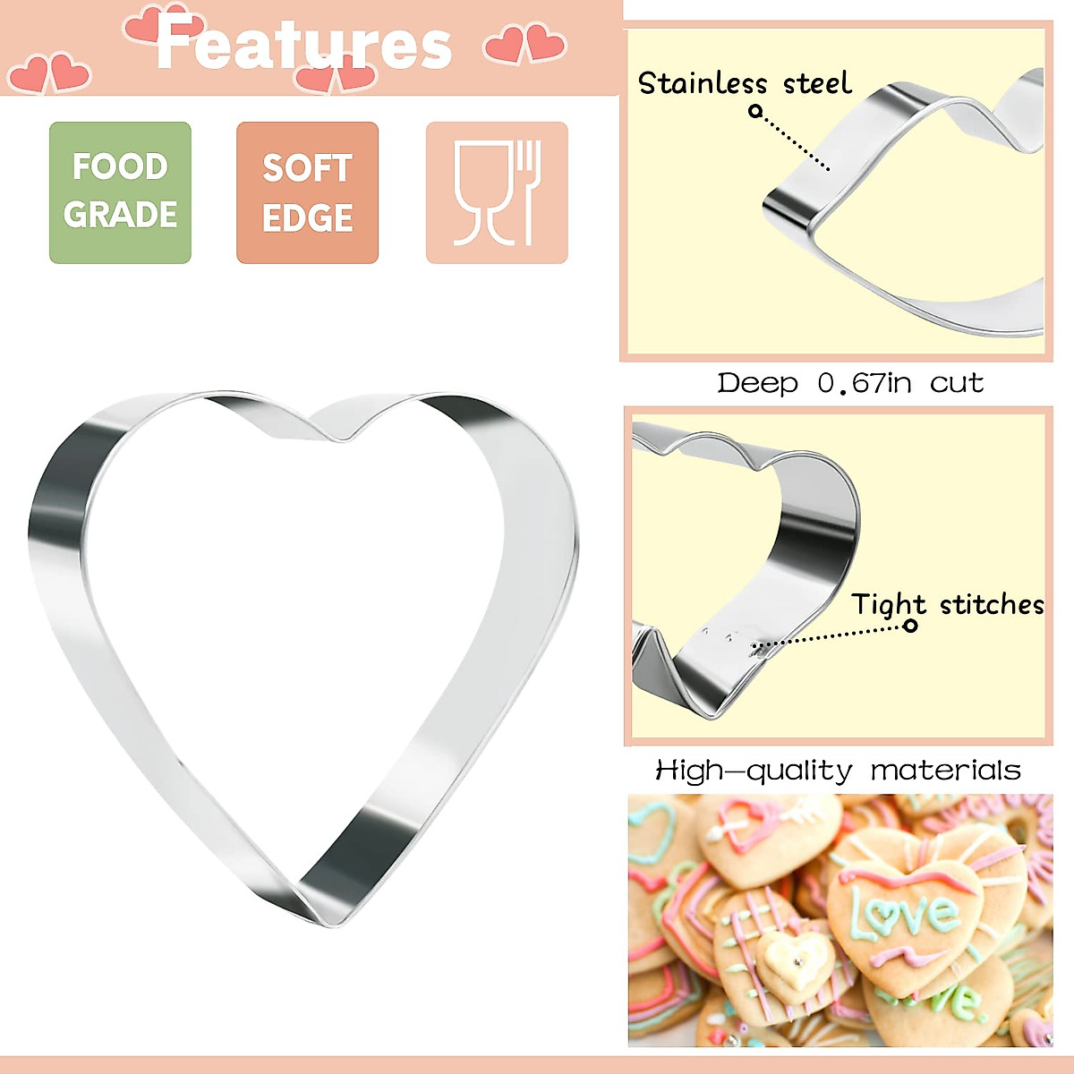 KAISHANE Valentine's Day Cookie Cutter Set-Lips, Double Heart, Heart, Letter X,Letter O-5 Pieces Wedding Valentine Day Fondant Pastry Baking Cookie Cutter Set.