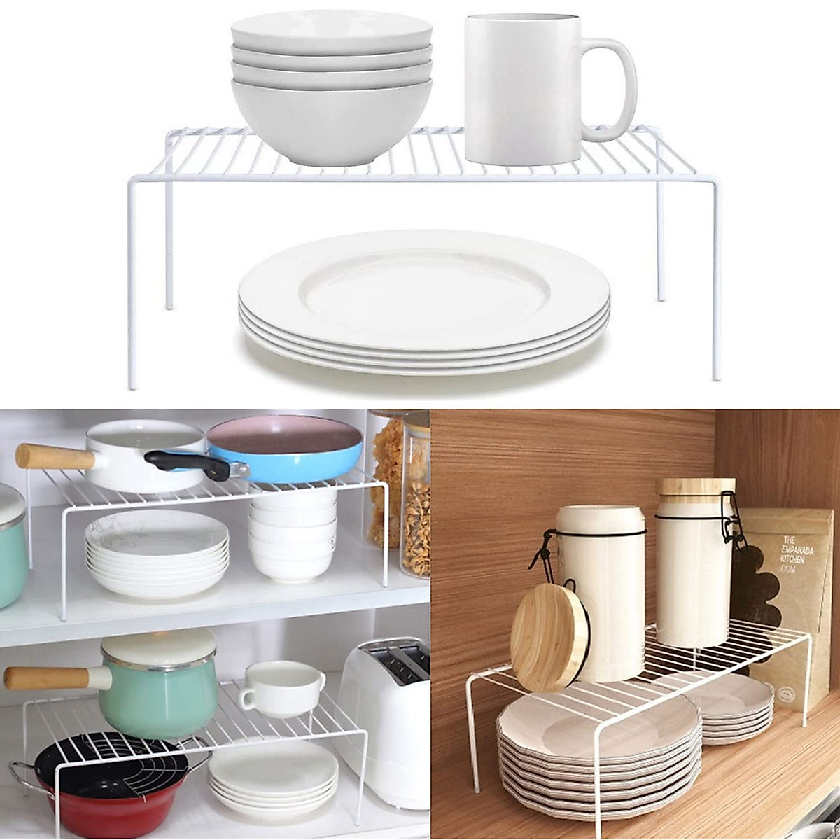 GEDLIRE Kitchen Cabinet Shelf Organizer Set of 4, Medium (13 x 9.4 inch) Metal Wire Pantry Storage Shelves, Dish Plate Racks for Cabinets, Freezer, Counter, Cupboard Organizers and Storage, White
