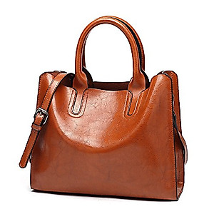 ZOSIVEB Women Fashion Tote Handbags Lightweight PU Leather Satchel Shoulder Bags Retro Oil Wax Handle Purse（Brown）