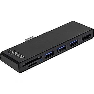 InLine 35393 MultiHub Surface Pro 4/5/6 3-Port USB 3.2 Type-A Female HDMI 4K Card Reader Black